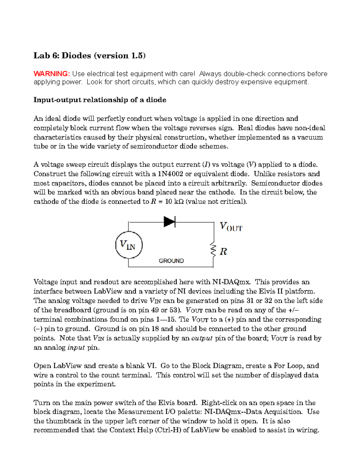 Lab6 Lab 6 Notes Lab 6 Diodes version 1 WARNING Use Electrical lab6-lab-6-notes-lab-6-diodes-version-1-warning-use-electrical