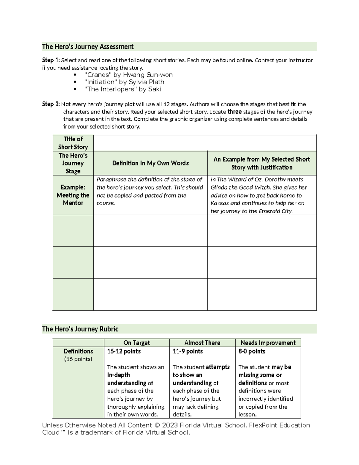 Heros journey - work - The Hero's Journey Assessment Step 1: Select and ...