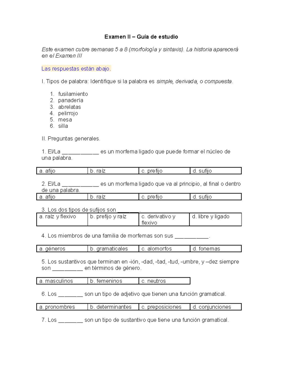 340 Examen 2 - Formato - practice/ study guide on exam 2. - Examen II ...