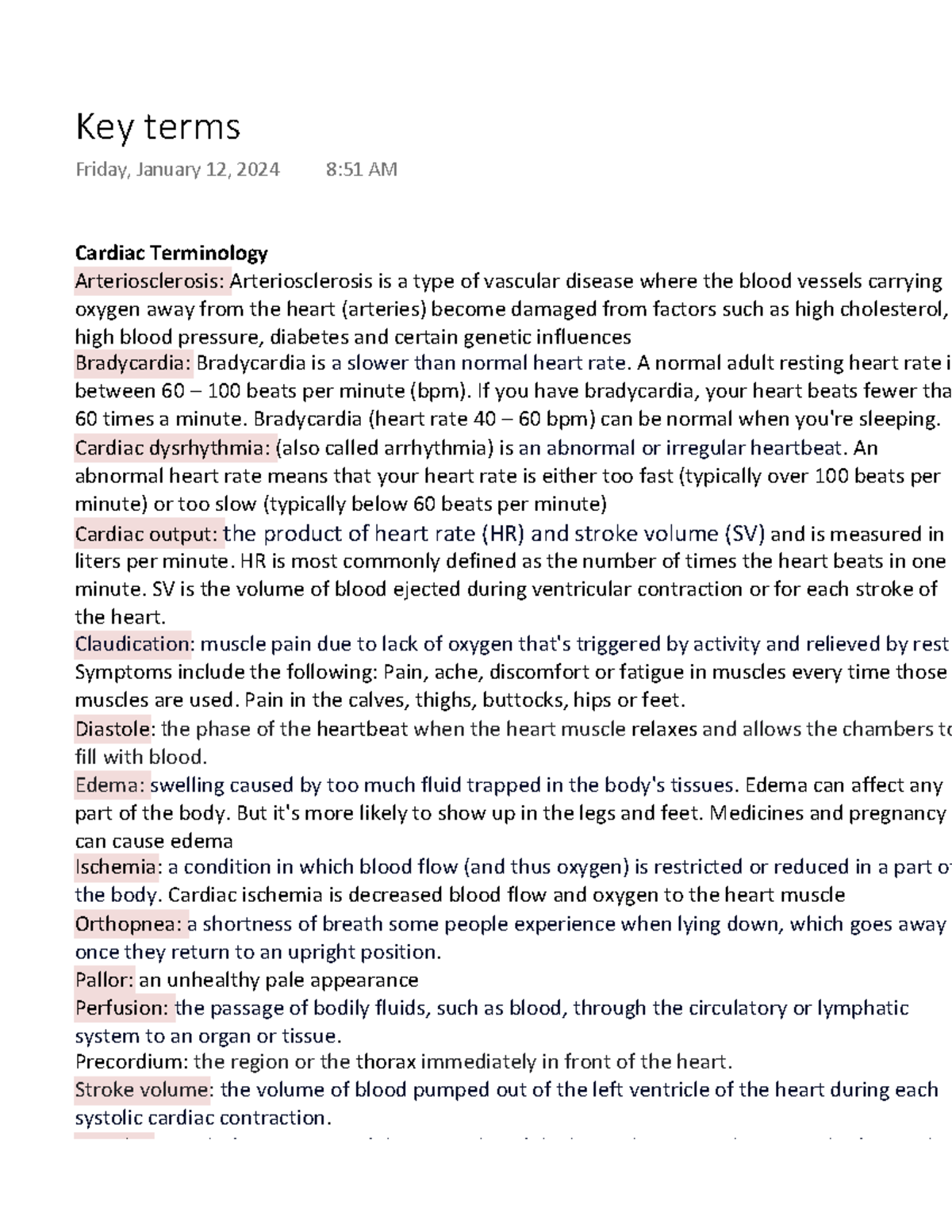 Cardiac terms - Cardiac Terminology Arteriosclerosis: Arteriosclerosis ...