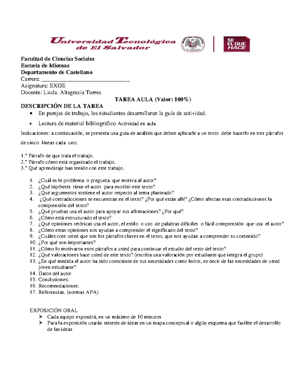 Guia EXOE - buena - Facultad de Ciencias Sociales Escuela de Idiomas ...