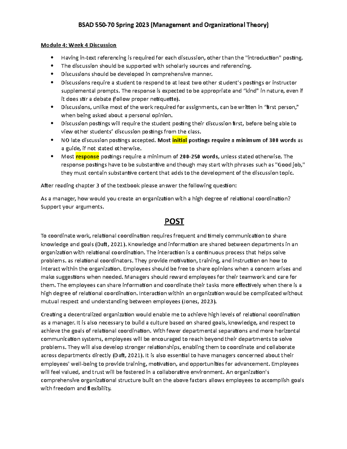 BSAD 550 Week 2 Discussion - Module 4: Week 4 Discussion Having in-text ...