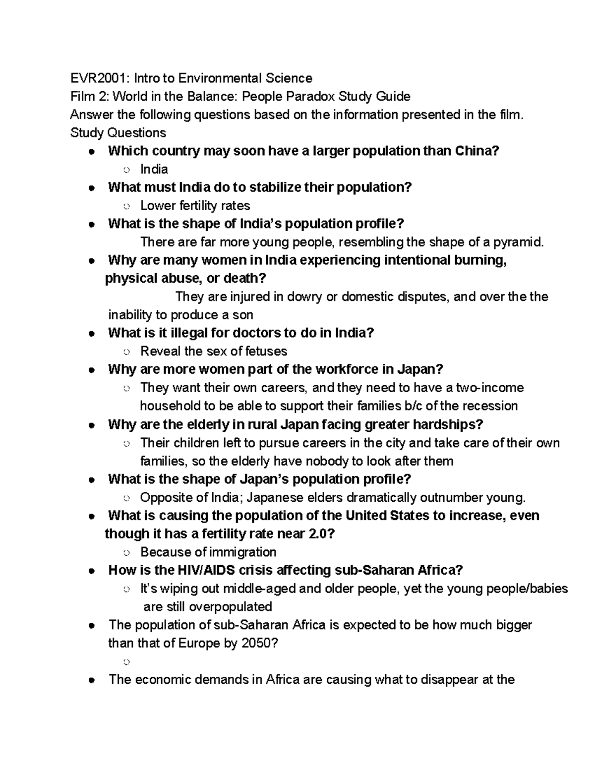 EVR FILM 2 Study Guide - EVR2001: Intro to Environmental Science Film 2 ...