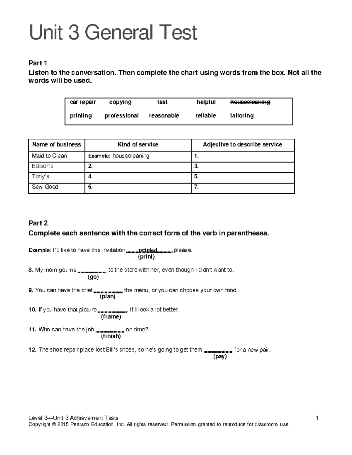 TN3 Unit 3 Assessment - Actividad de ingles para ensallar - Unit 3 ...
