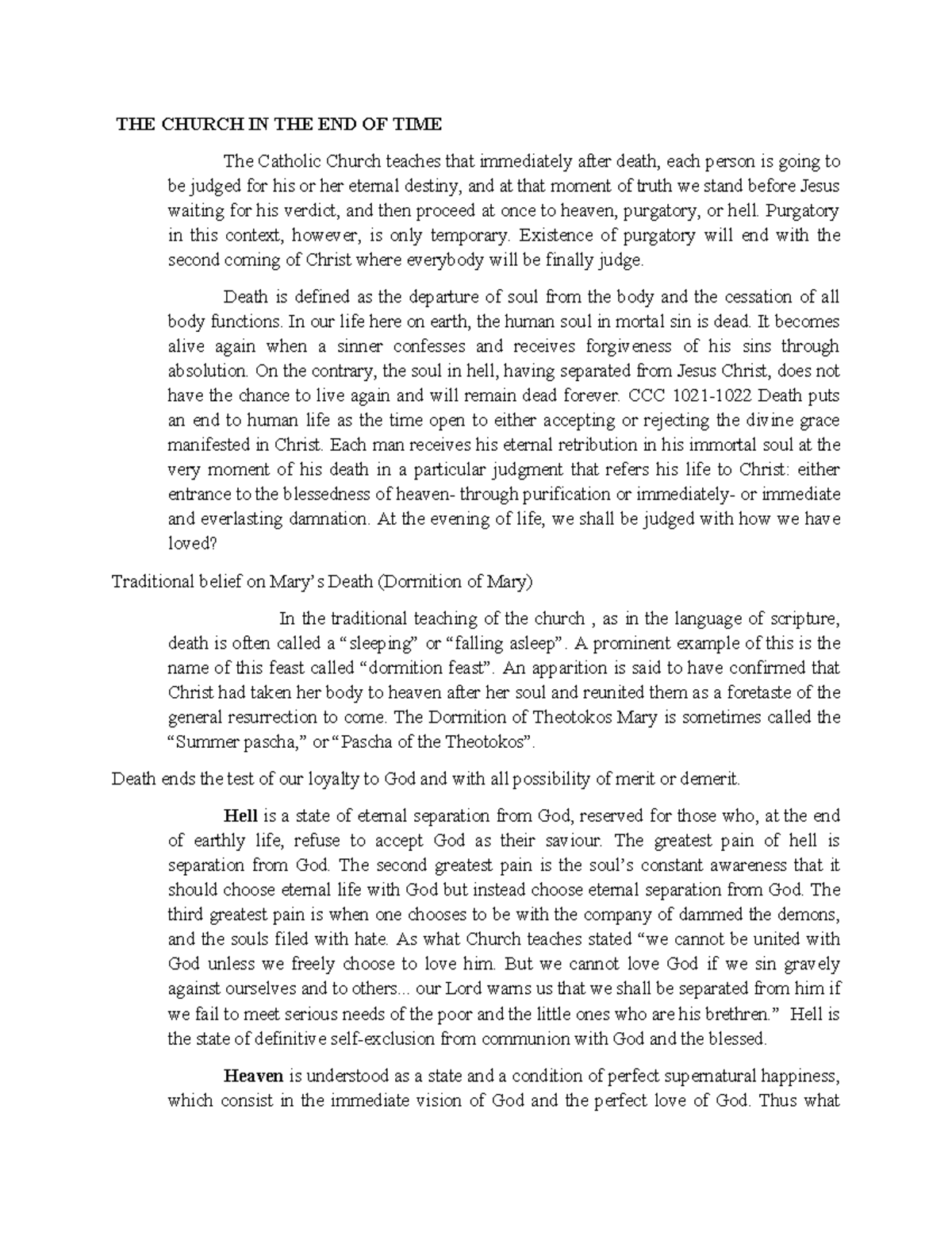 THE Church IN THE END OF TIME - THE CHURCH IN THE END OF TIME The ...