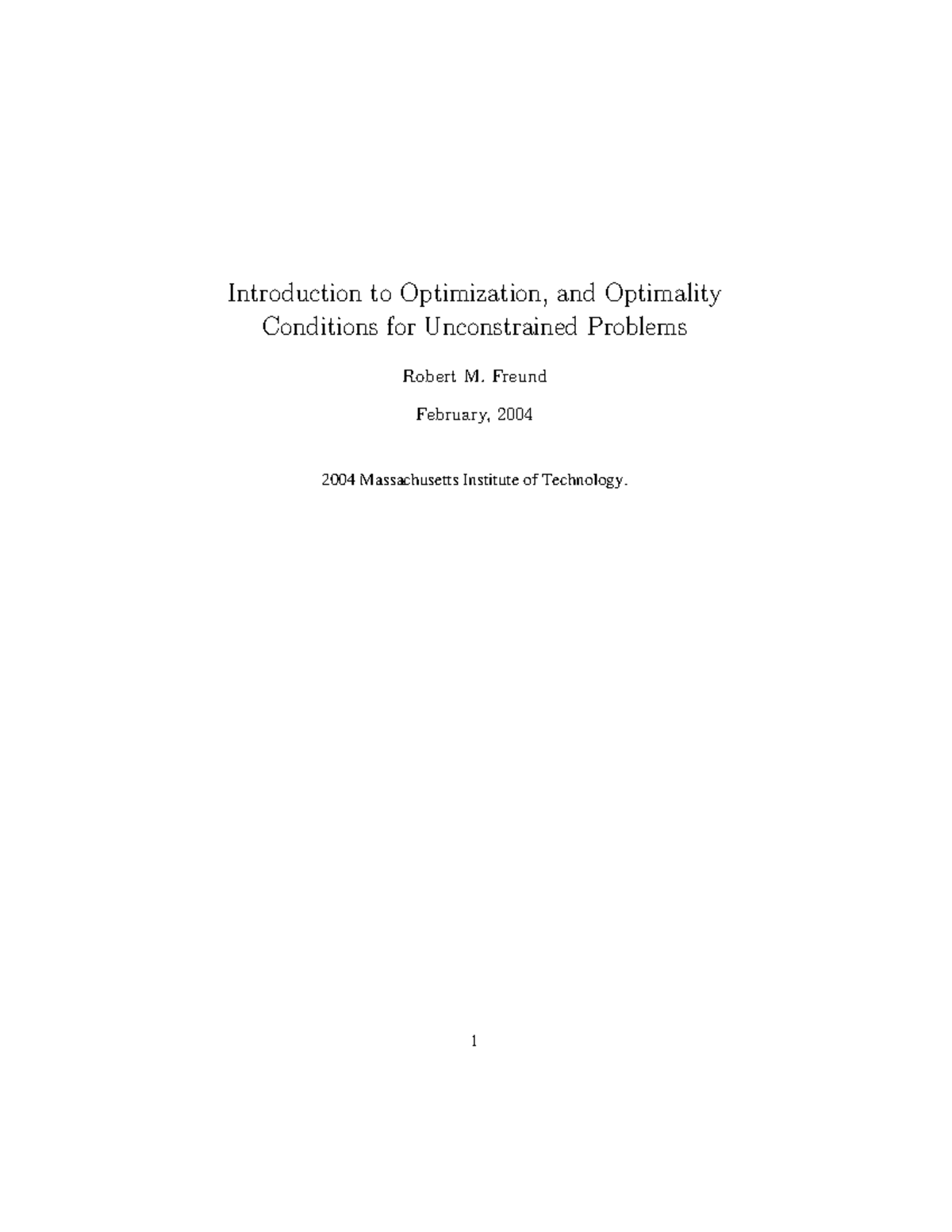 Unconstrained Optimization Optimality Conditions (PDF) - Introduction to Optimization, and - Studocu