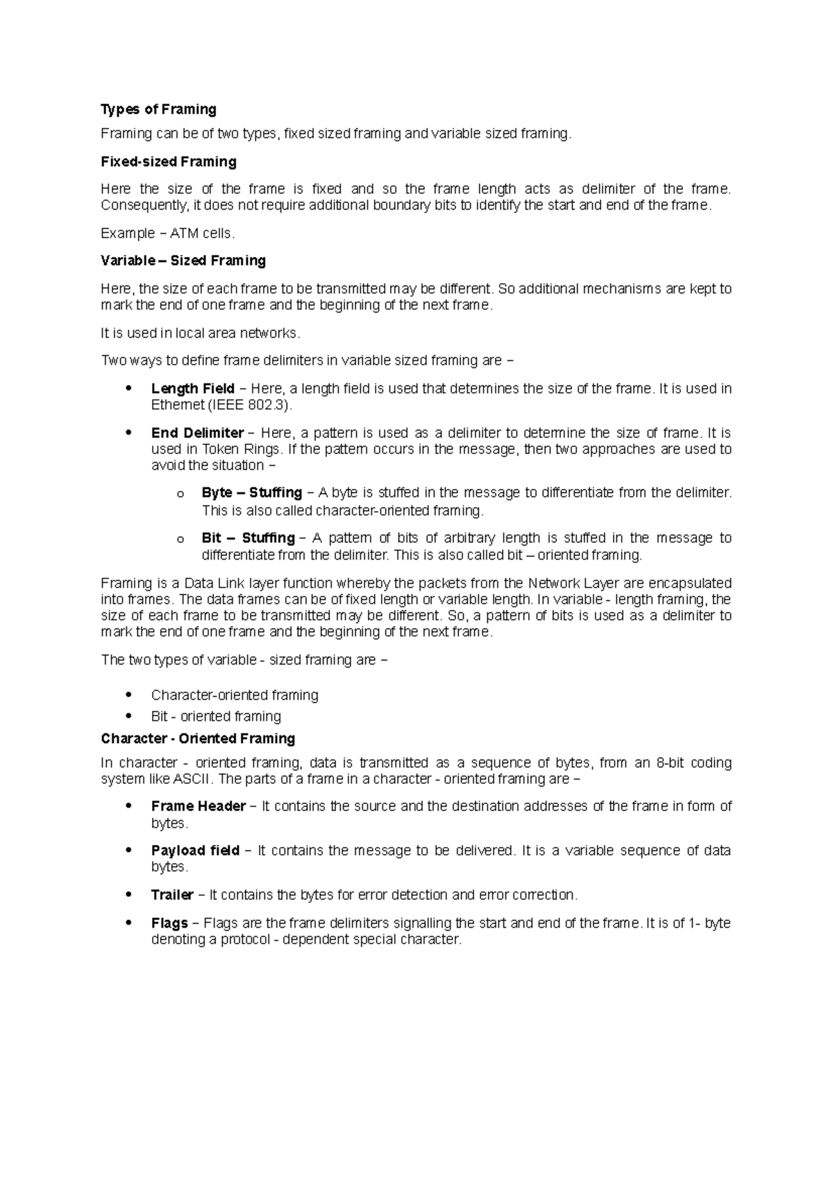 Types of Framing - Framing Here the size of the frame is fixed and so ...