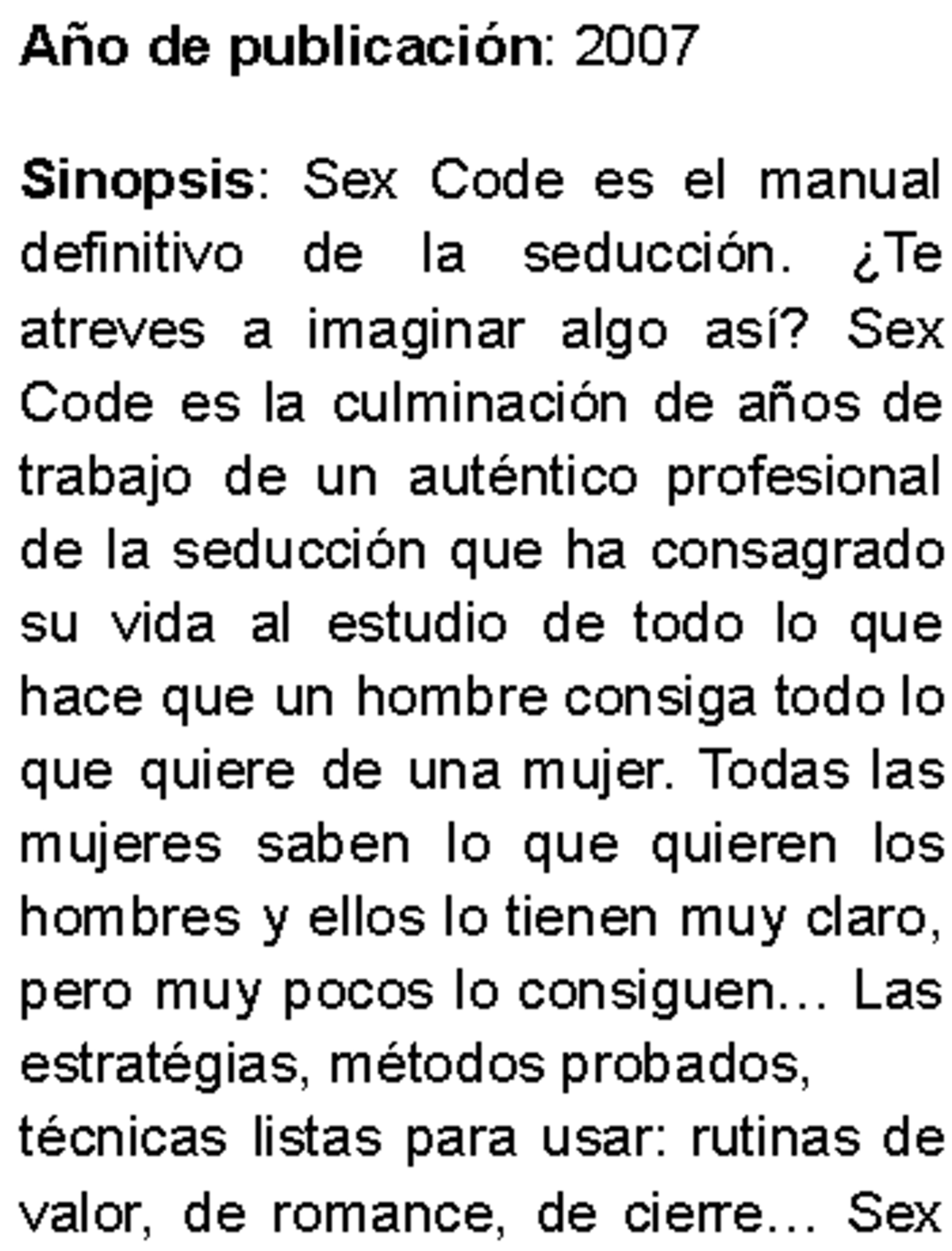 Sex Code Pdfdrive Gracias Año De Publicación 2007 Sinopsis