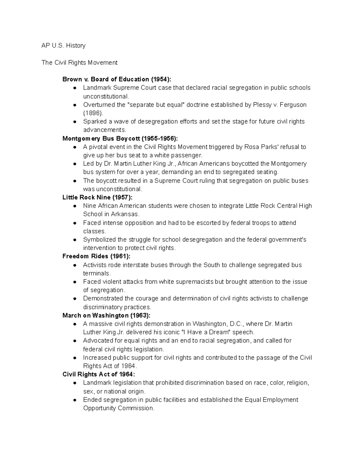 AP U.S. History - The Civil Rights Movement - AP U. History The Civil ...