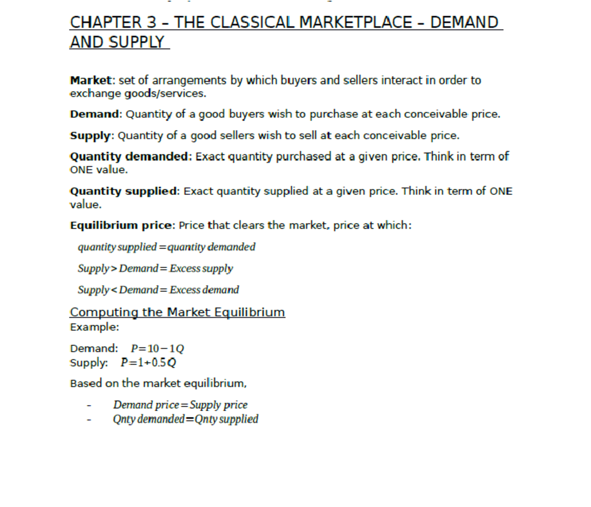 Chapter 3 - Demand and Supply - ECON 201 - Studocu