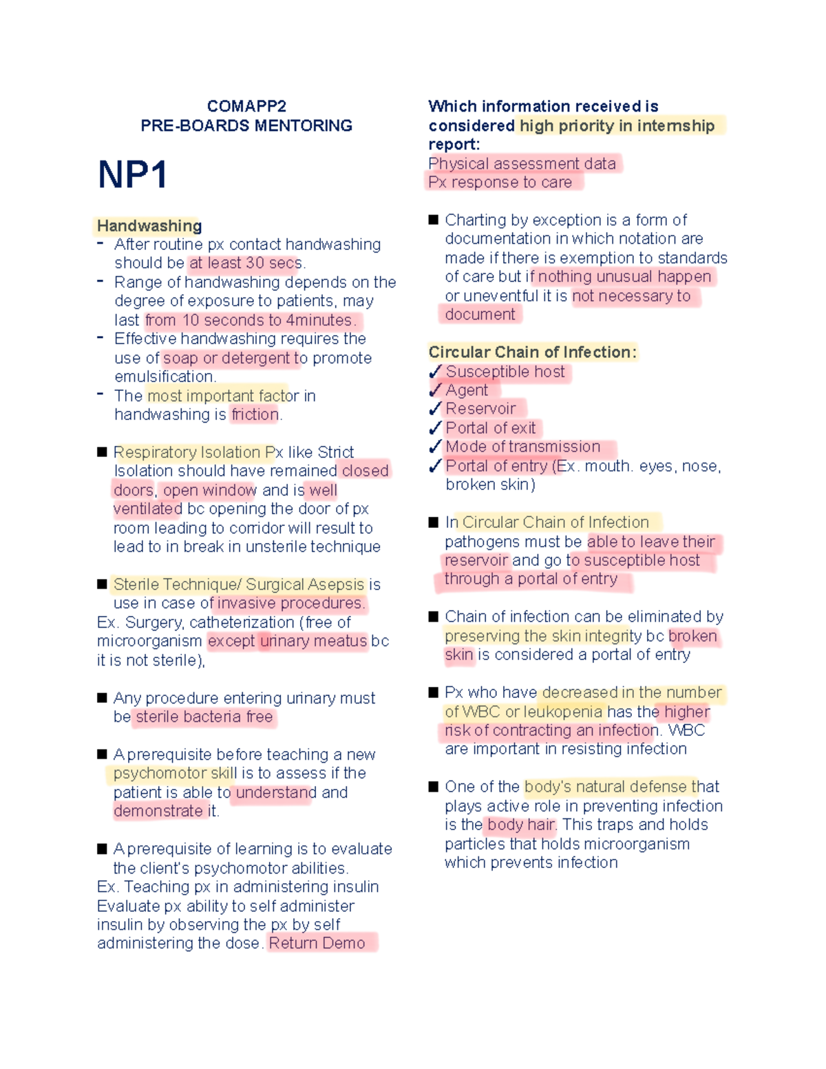 Comapp 2 NP1 NP2 NP5 Mentoring - COMAPP PRE-BOARDS MENTORING NP Handwashing - After routine px ...