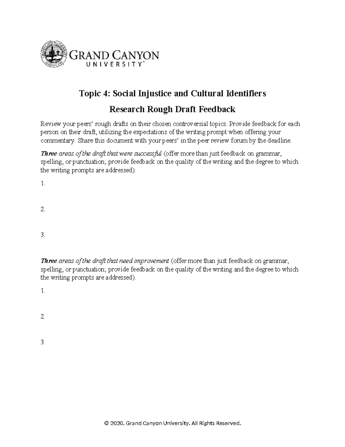 T5 Peer Review Form - Topic 4: Social Injustice and Cultural ...