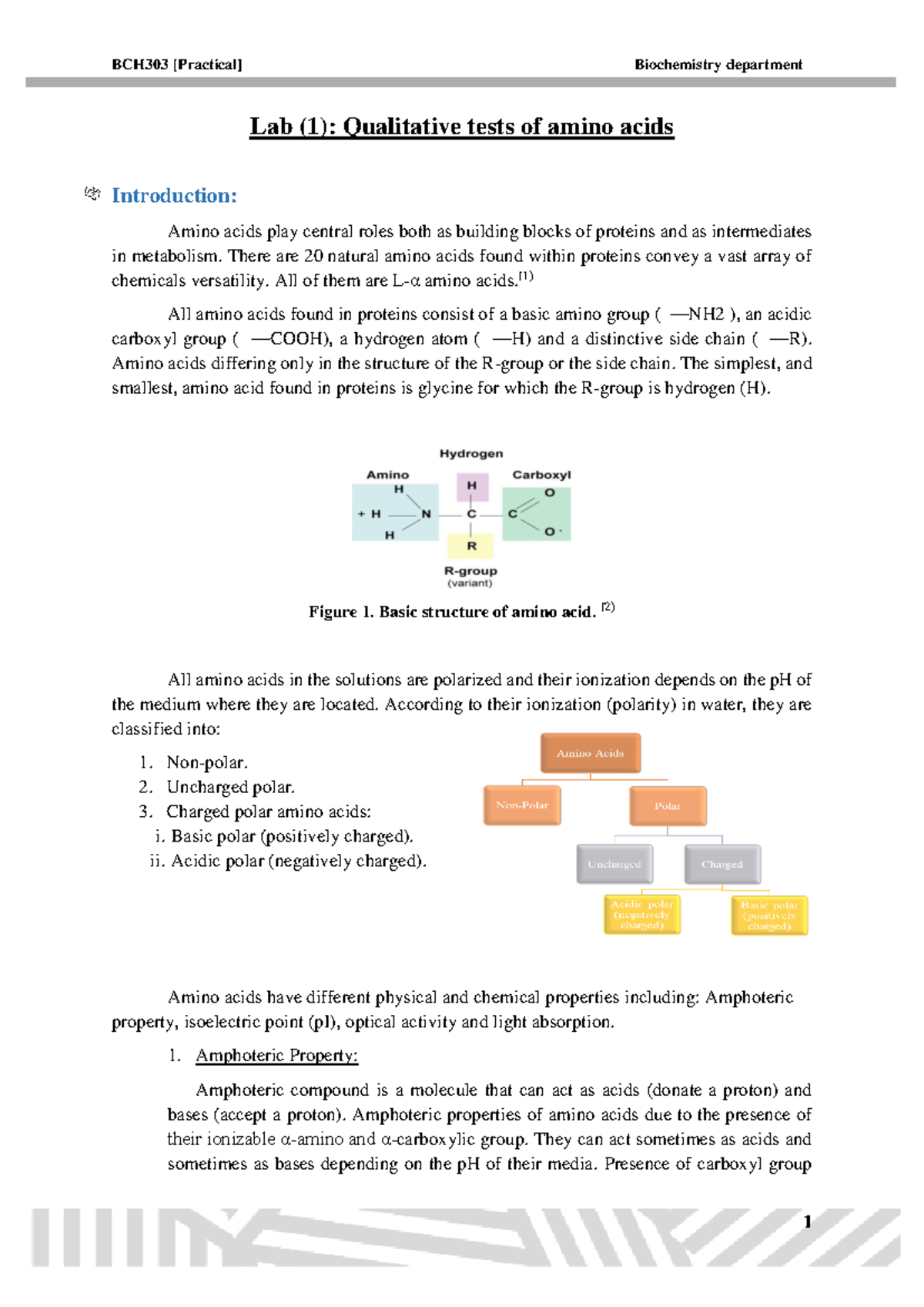 Biochemical test for detection of amino acid - Lab ( 1 ): Qualitative ...