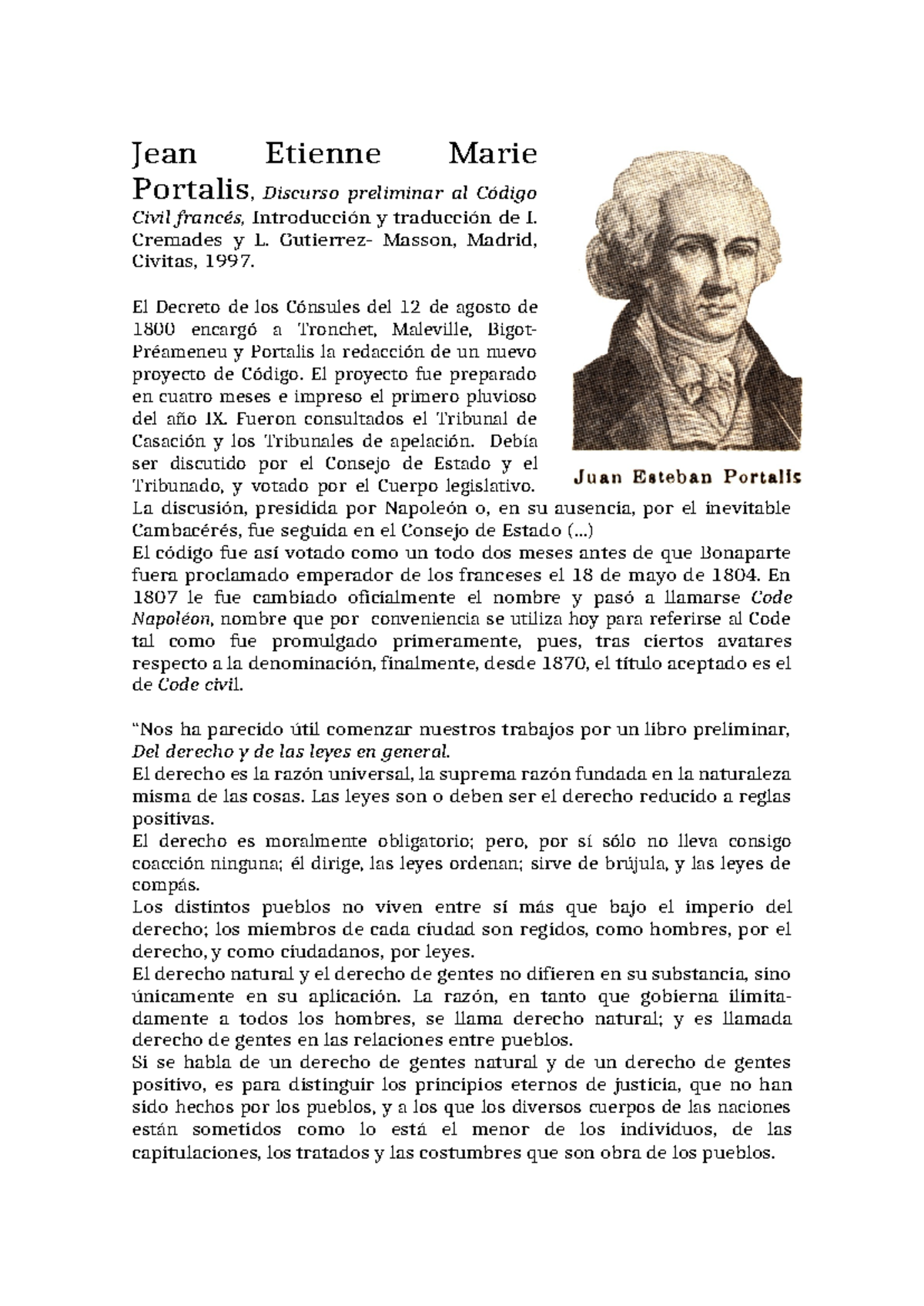 Portalis Discurso Preliminar al Codigo Civil Frances - Jean Etienne ...
