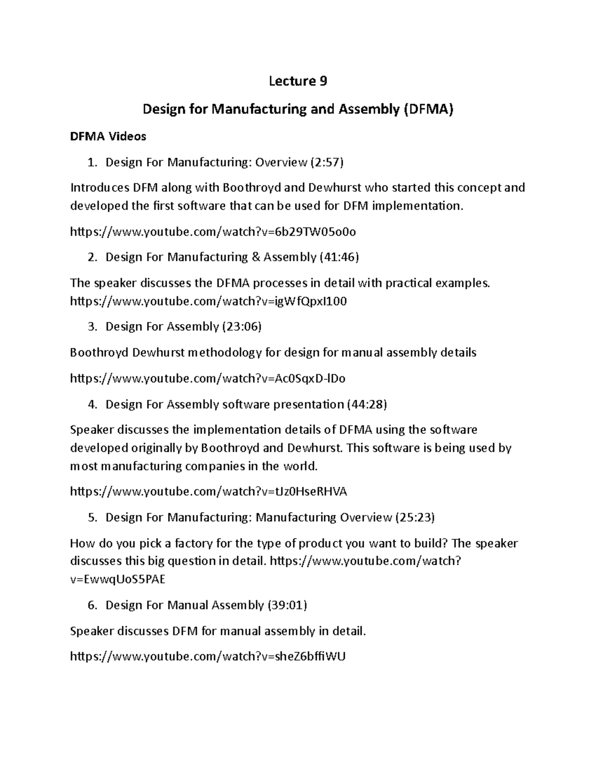 Lecture 9 - Design for Manufacturing and Assembly (DFMA) - Lecture 9 ...