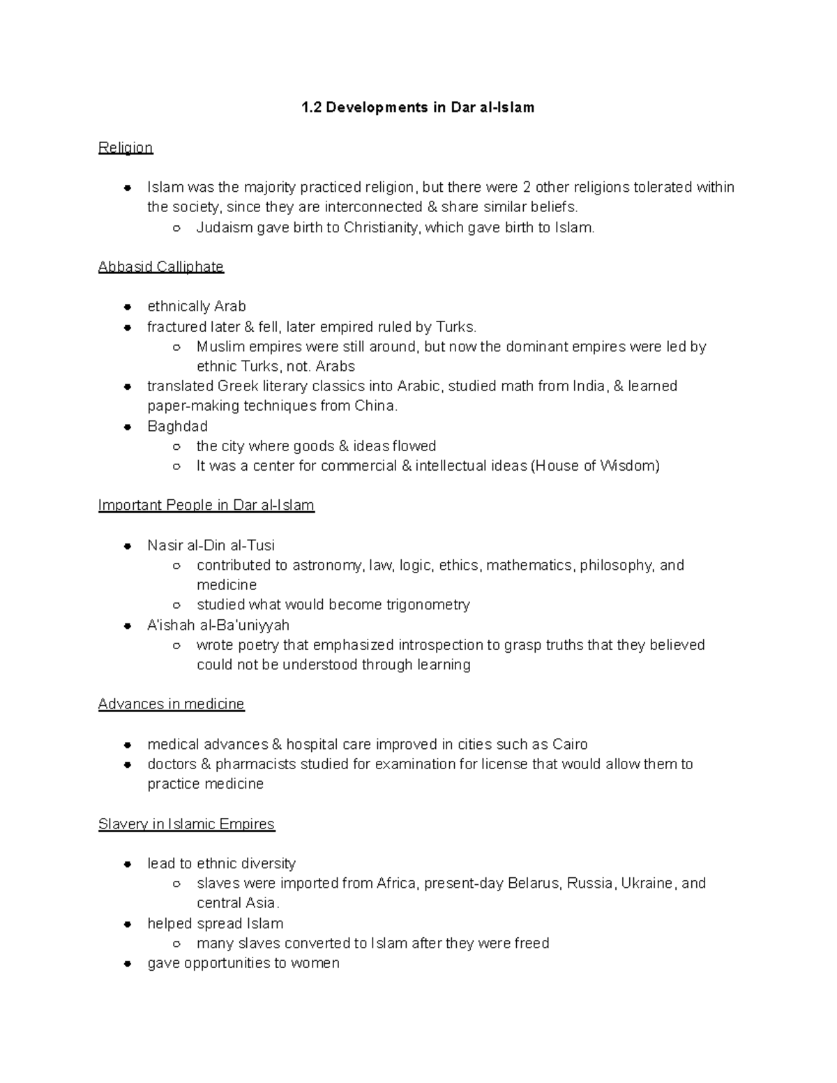 1.2 Developments in Dar al-Islam Notes - 1 Developments in Dar al-Islam ...