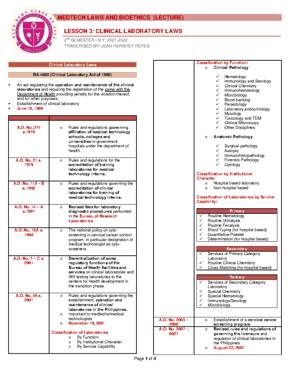 Lesson 3 Clinical Laboratory Law - MEDTECH LAWS AND BIOETHICS (LECTURE ...