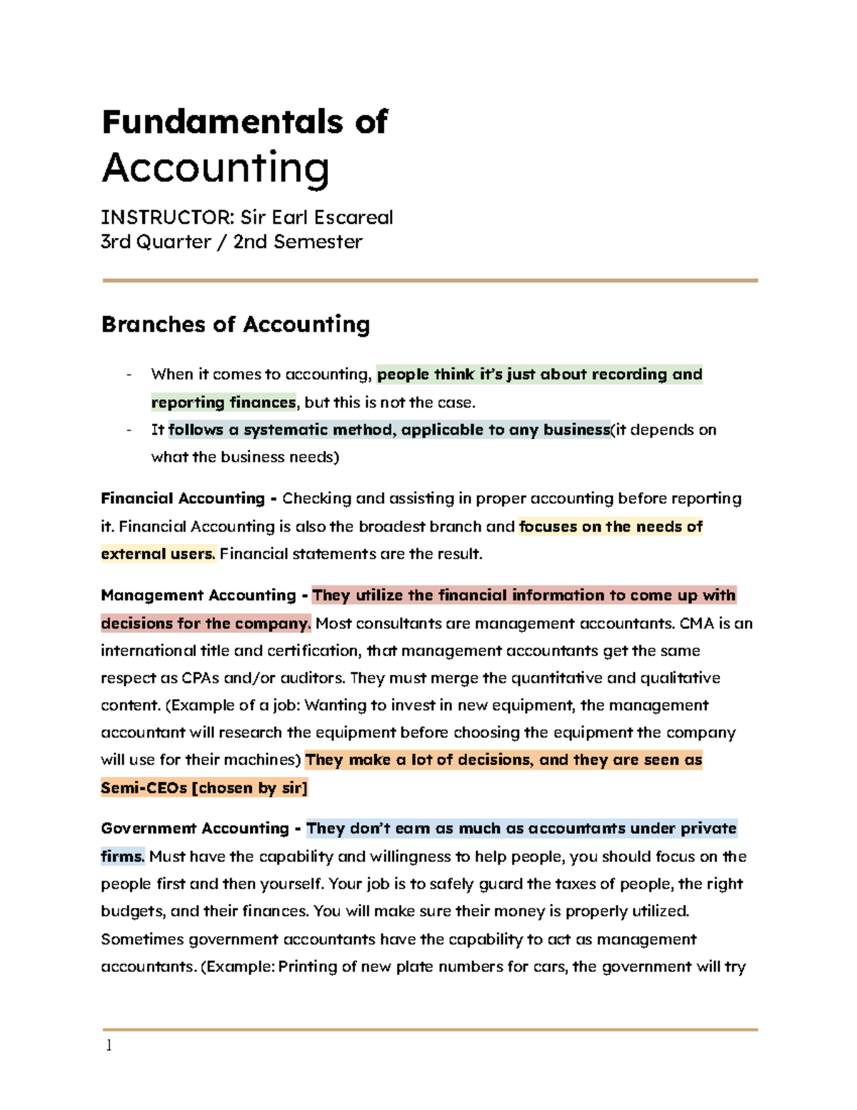 Fundamentals of Accounting notes - Fundamentals of Accounting ...