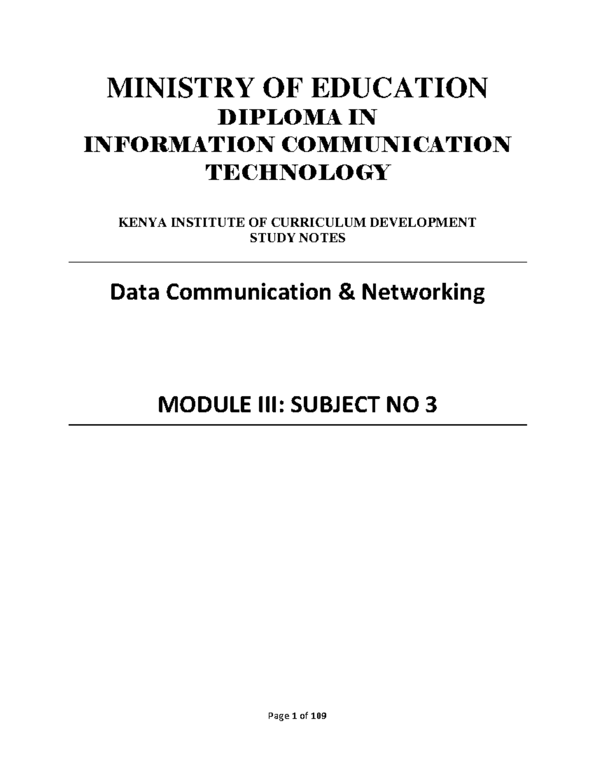 Data Communication and networking scheme of work - MINISTRY OF EDUCATION DIPLOMA IN INFORMATION ...