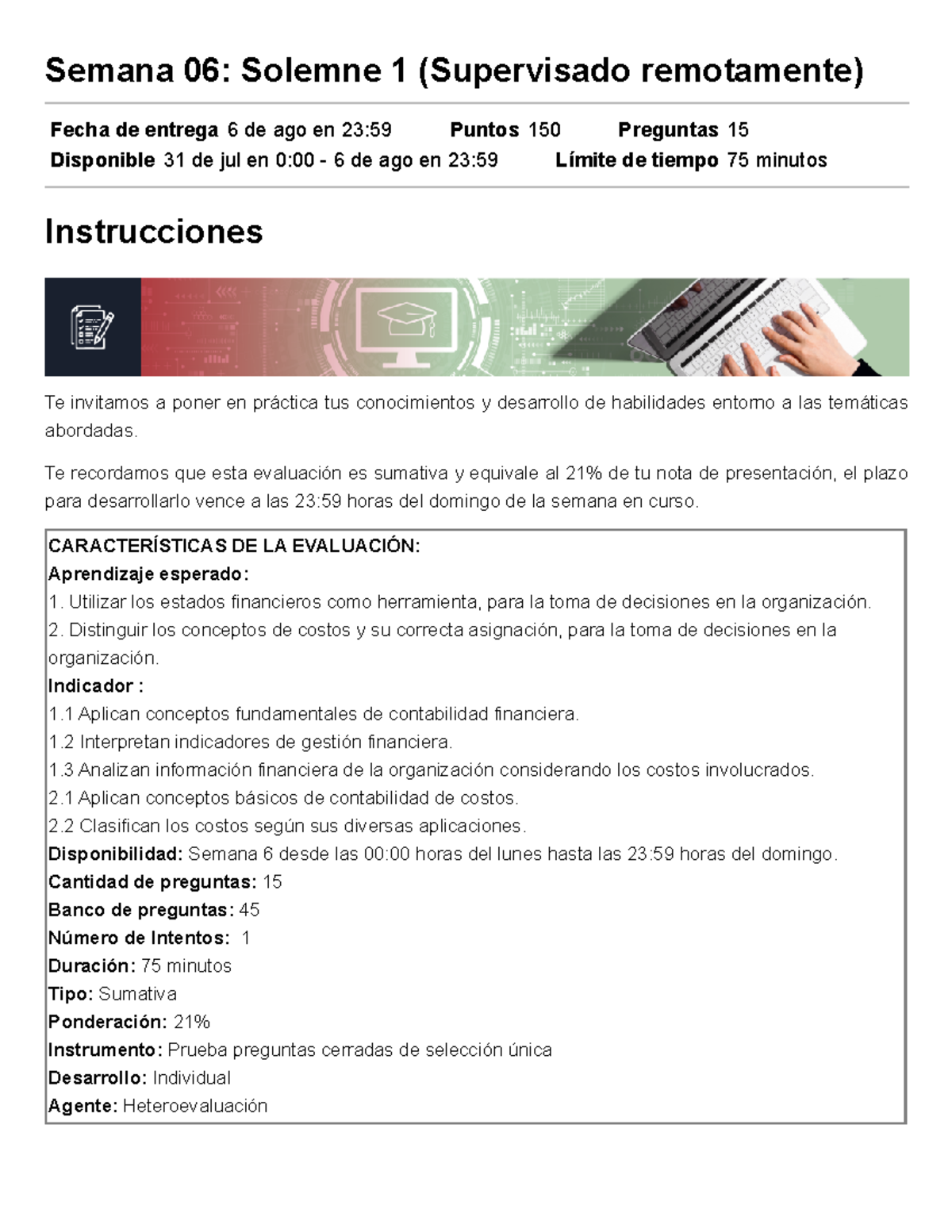 costo prsupuesto - Semana 06: Solemne 1 (Supervisado remotamente) Fecha de entrega 6 de ago en ...