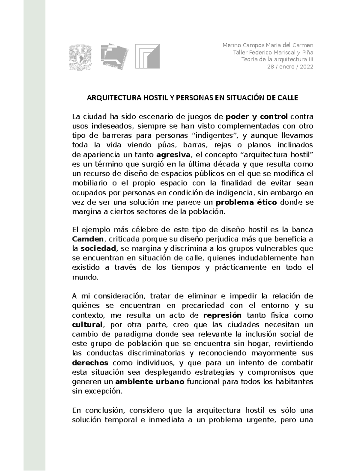 Arquitectura hostil - Merino Campos María del Carmen Taller Federico ...