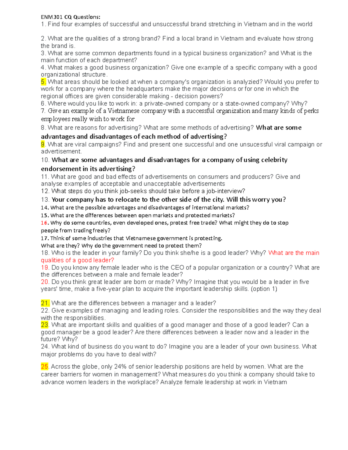 ENM301 CQ Questions edited 1 1 - ENM301 CQ Questions: 1. Find four ...