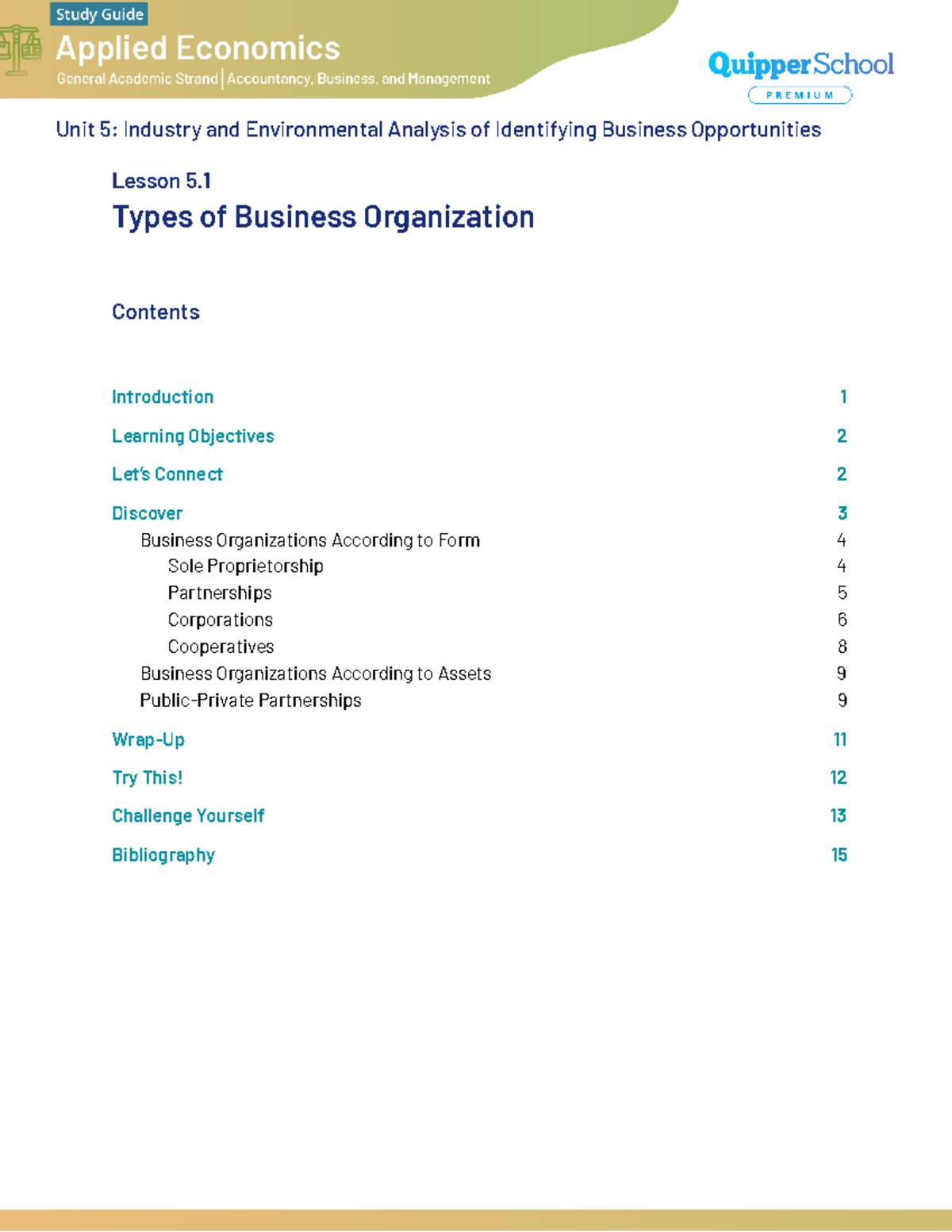 AEC 12 Q1 0501 SG Types of Business Organization - Types of Business ...