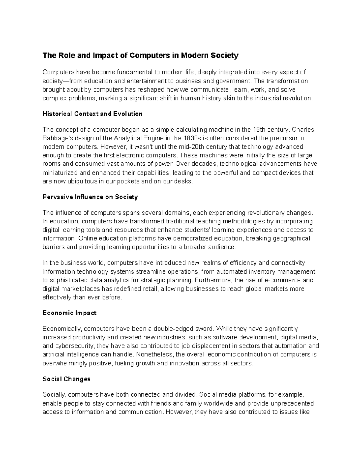 The Role and Impact of Computers in Modern Society - The transformation ...