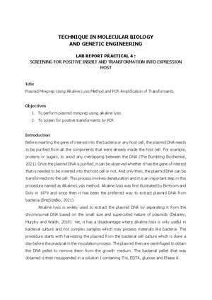 Techniques in Molecular Biology and Genetic Engineering 5 - TECHNIQUE ...