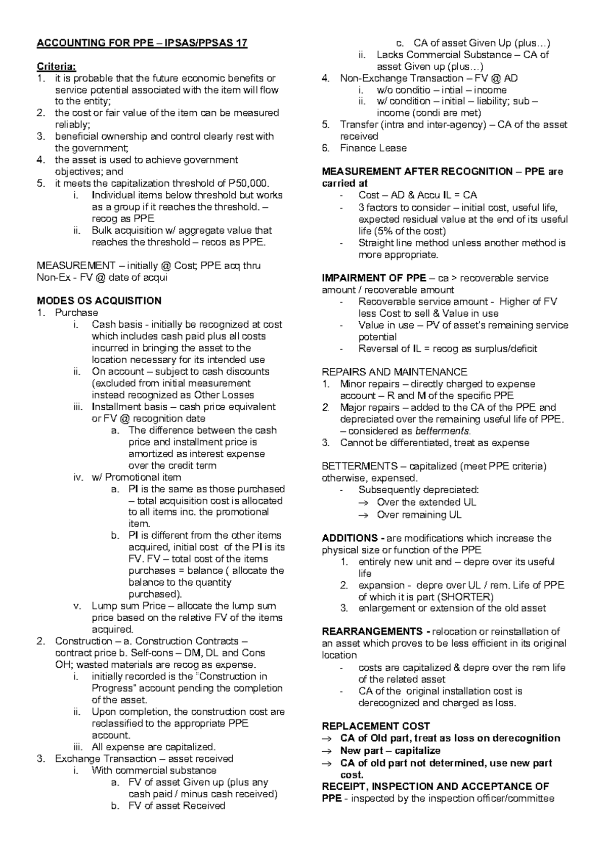 Accounting FOR PPE - ACCOUNTING FOR PPE – IPSAS/PPSAS 17 Criteria: it ...