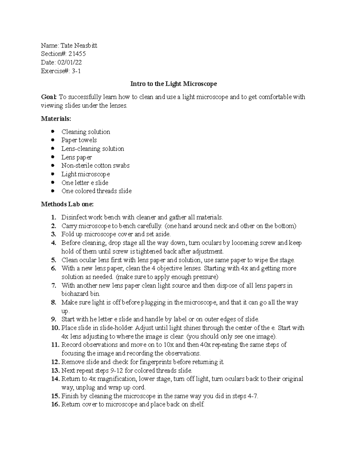 Pre lab 3-1 - pre lab 3-1 for assignment 3-1 - Name: Tate Neasbitt Section#: 21455 Date: 02/01 ...
