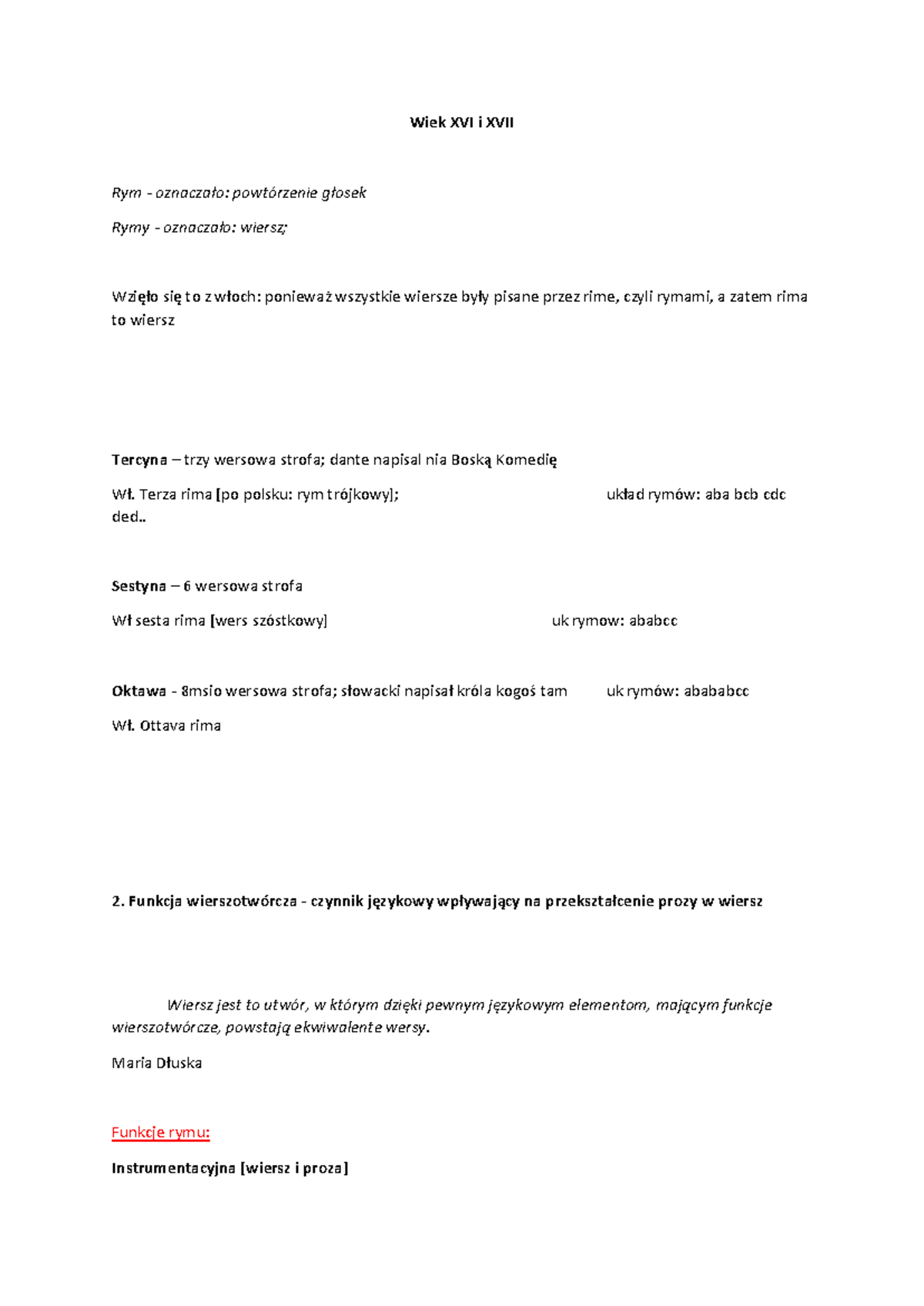 W4; geneza rymu - notatki z wykładu dot. genezy rymu - Wiek XVI i XVII ...