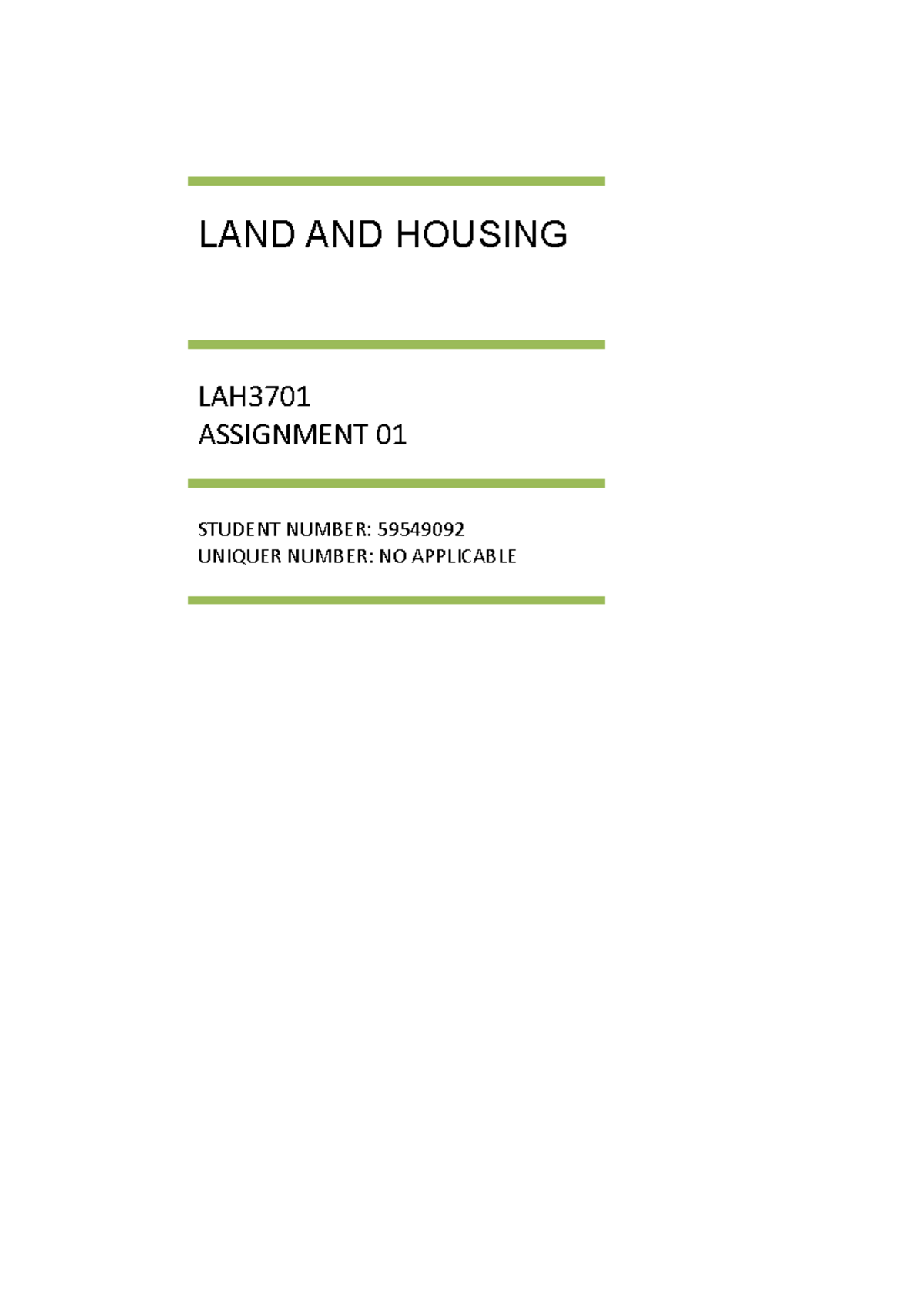 LAND AND Housing 022355 semester 1&2 assignment 2 - LAND AND HOUSING ...