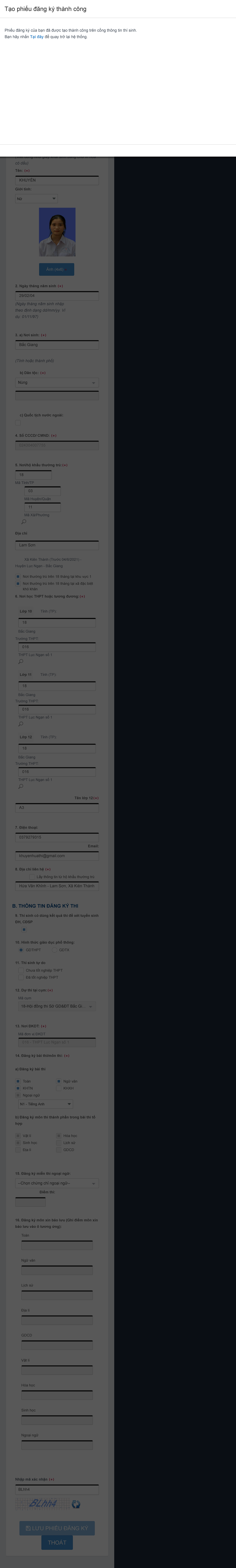 Hệ thống thi tốt nghiệp THPT - ! PHIẾU ĐĂNG KÝ DỰ KỲ THI TỐT NGHIỆP THPT I. THÔNG TIN ĐĂNG KÝ DỰ ...