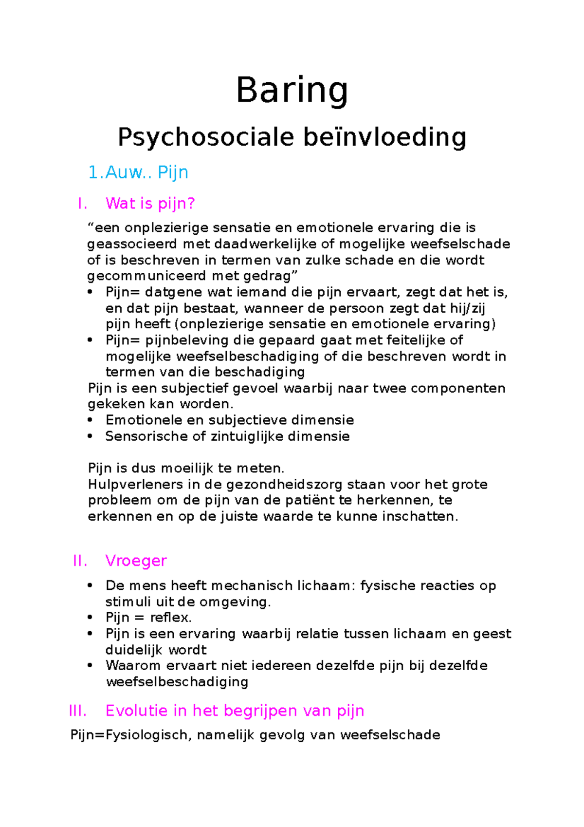 Psychosociale beinvloeding - Baring Psychosociale beïnvloeding 1.. Pijn ...