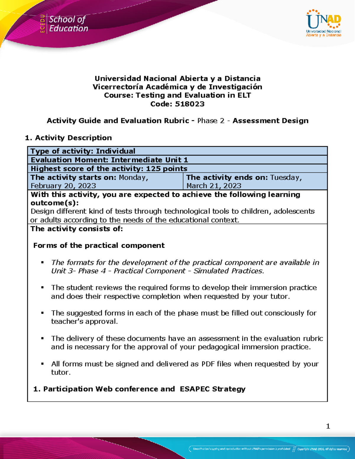 Activities guide and evaluation rubric - Unit 1 - Phase 2 - Assessment ...