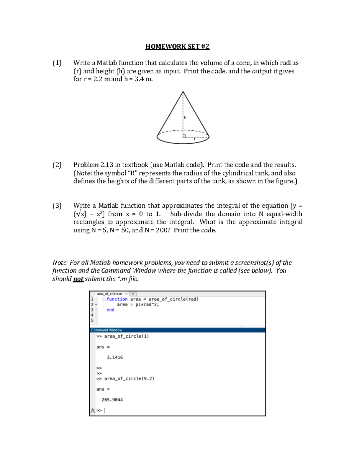 HW 2 Problems - HOMEWORK SET (1) Write a Matlab function that ...
