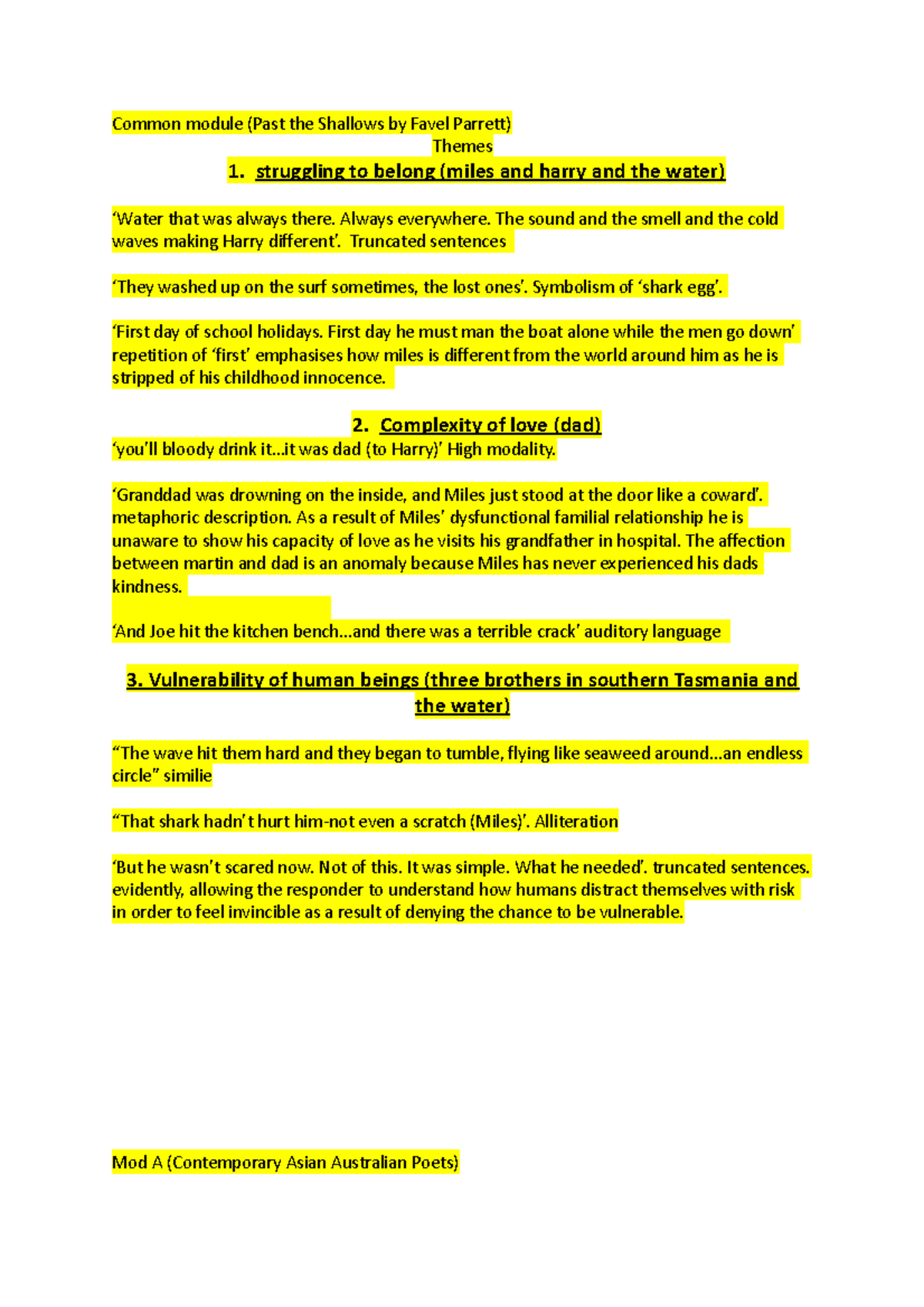 this is module A - Common module (Past the Shallows by Favel Parrett ...