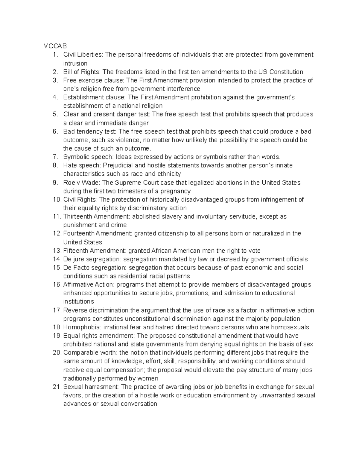 American Government Test Two Study Guide and Answers - VOCAB Civil ...