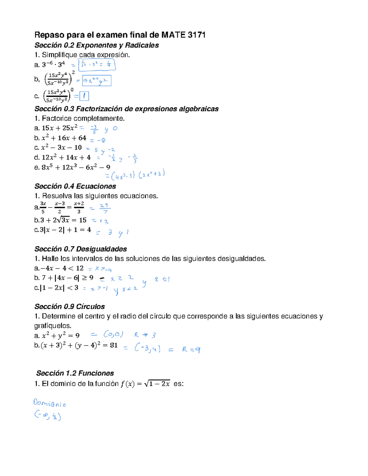 Repaso examen final con respuestas - Repaso para el examen final de ...