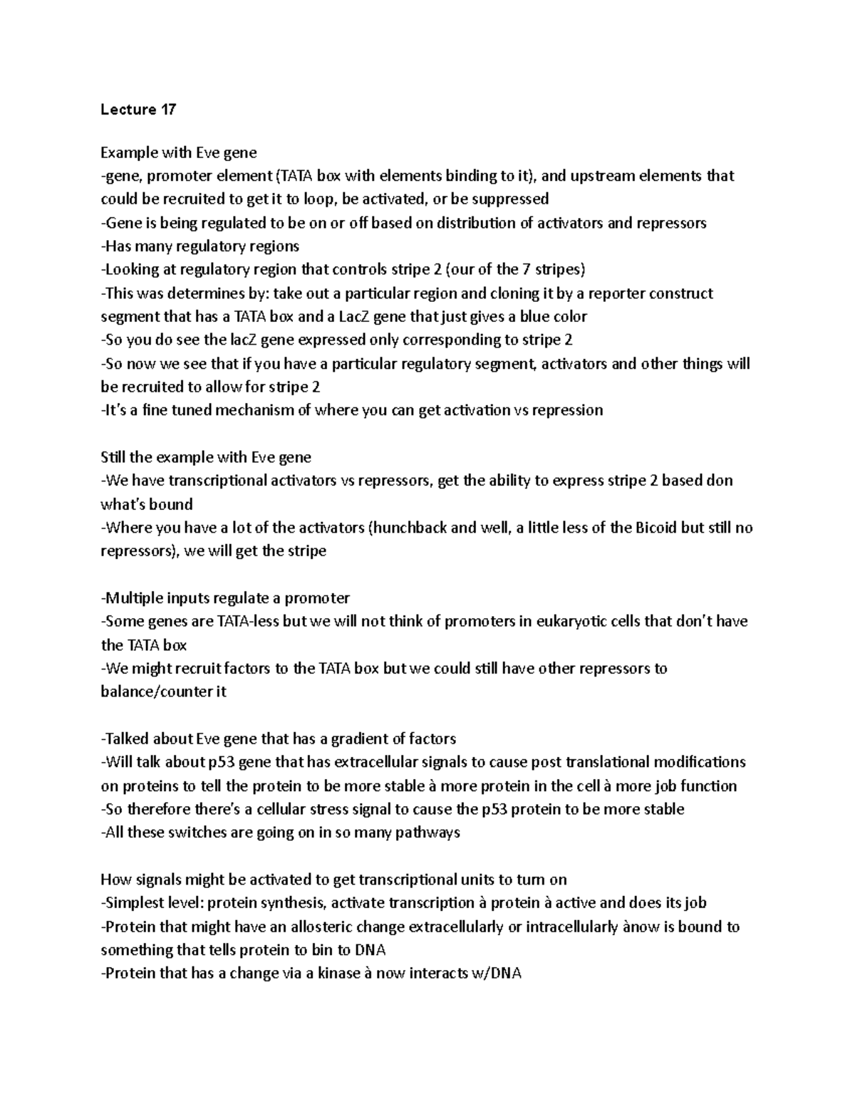 2021-cell biology(biology 303)-lecture 17 - Lecture 17 Example with Eve ...