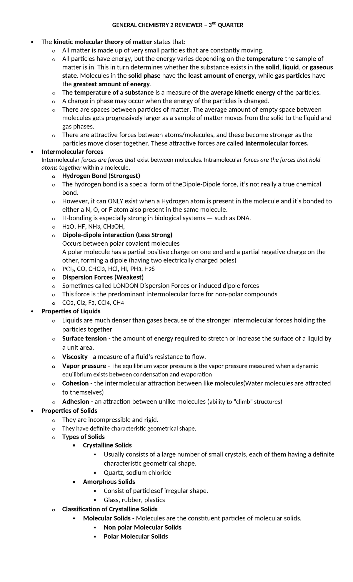 General Chemistry 2 Reviewer 3 RD Quarte - GENERAL CHEMISTRY 2 REVIEWER ...