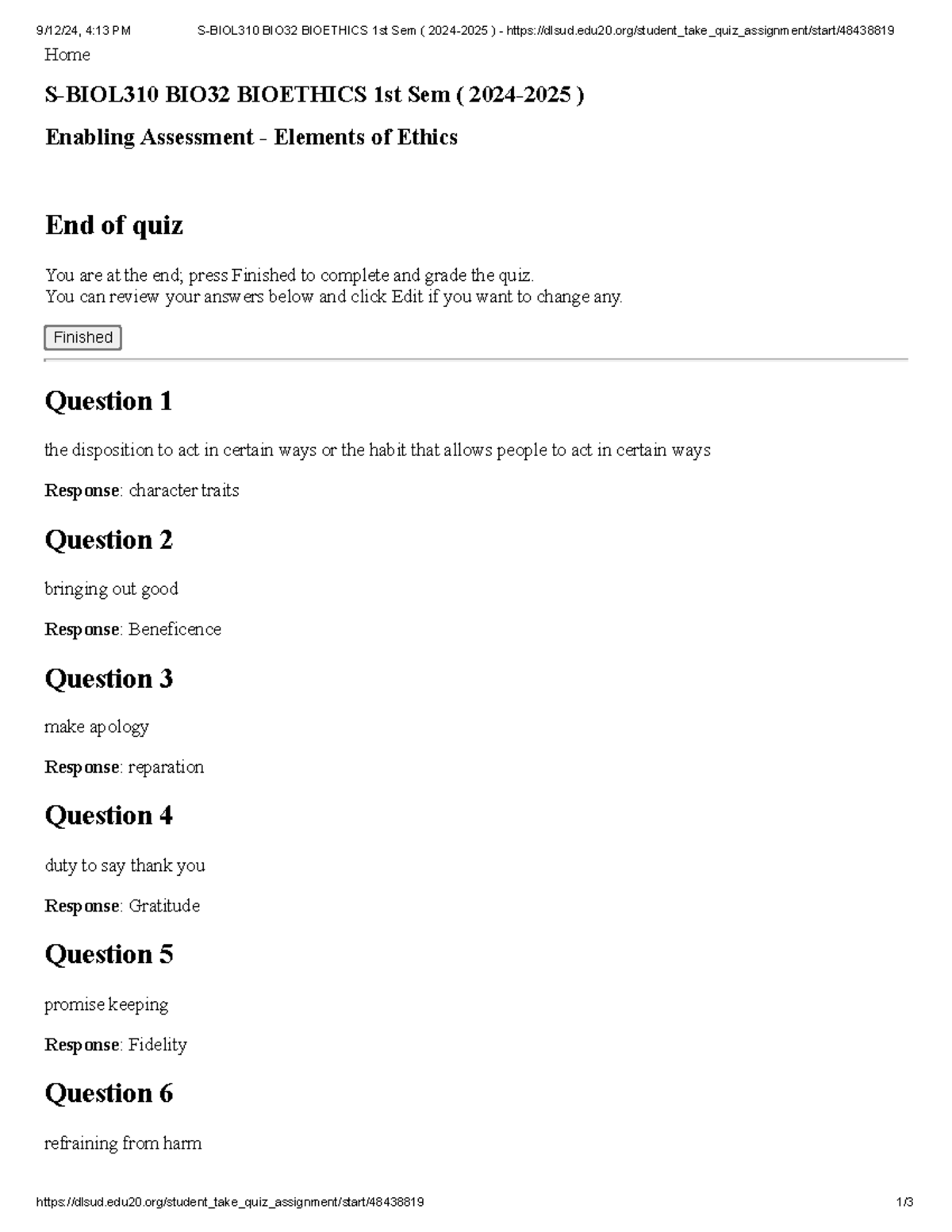Bioethics ea - Enabling Assessment - Elements of Ethics - Home S-BIOL310 BIO32 BIOETHICS 1st Sem ...