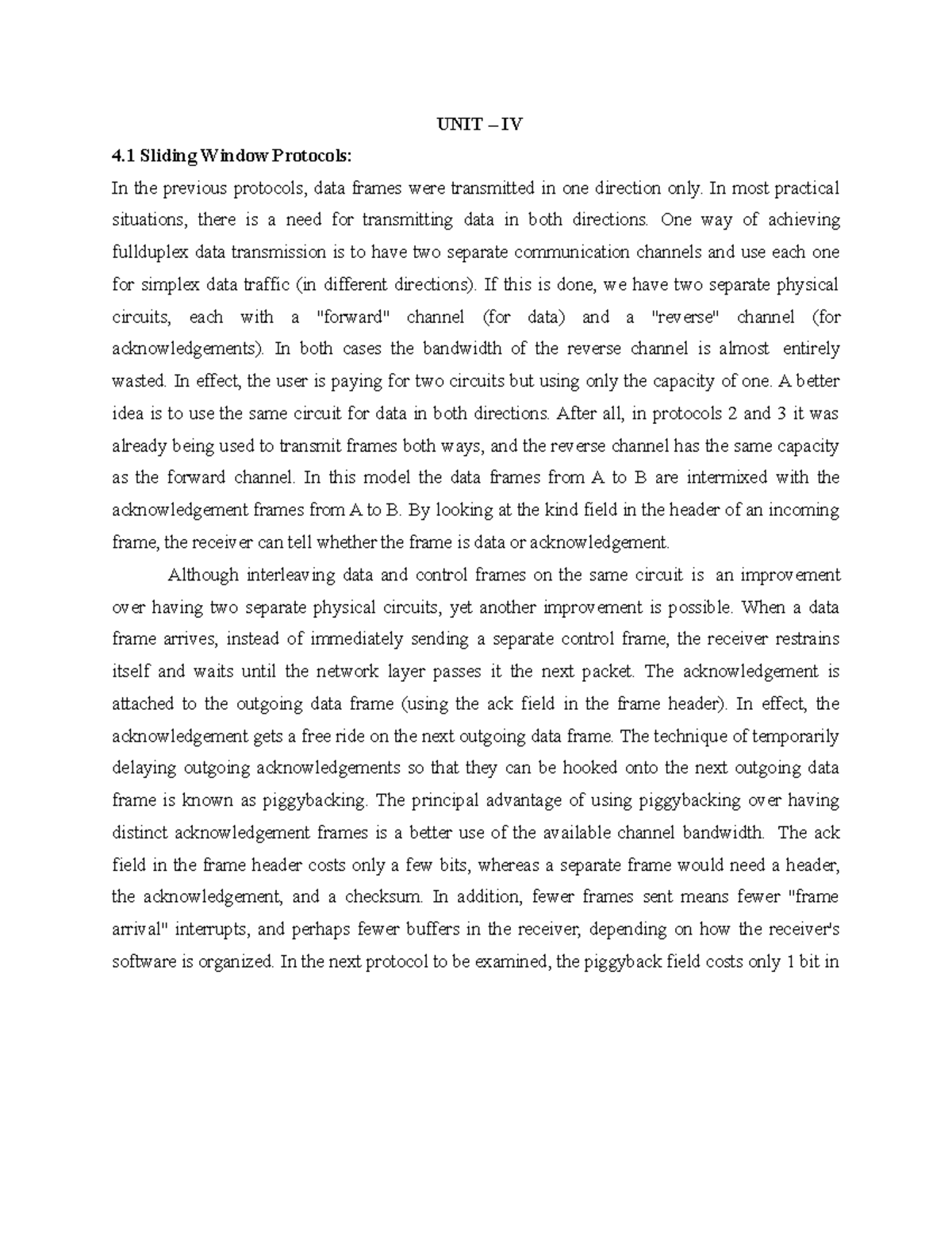 Sliding Window Protocols In Most Practical Situations There Is A
