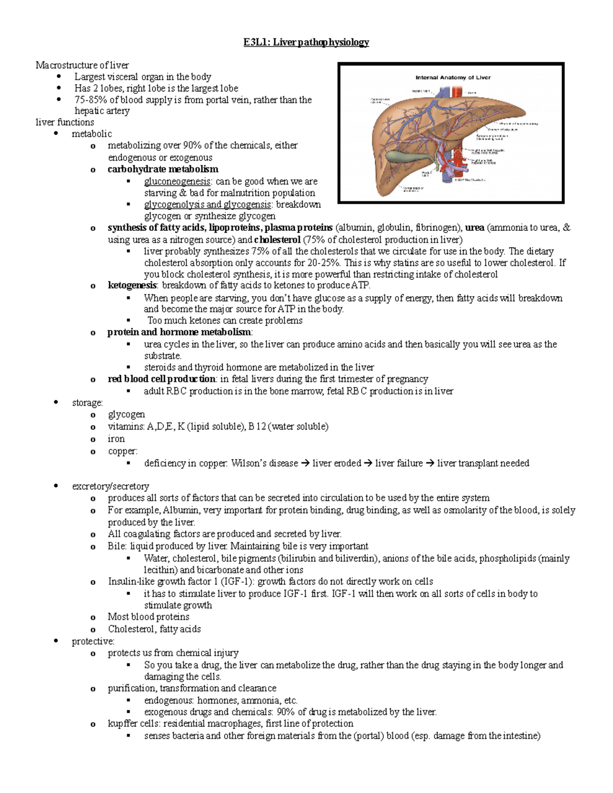 E3L1 Notes - Liver pathophysiology - E3L1: Liver pathophysiology ...