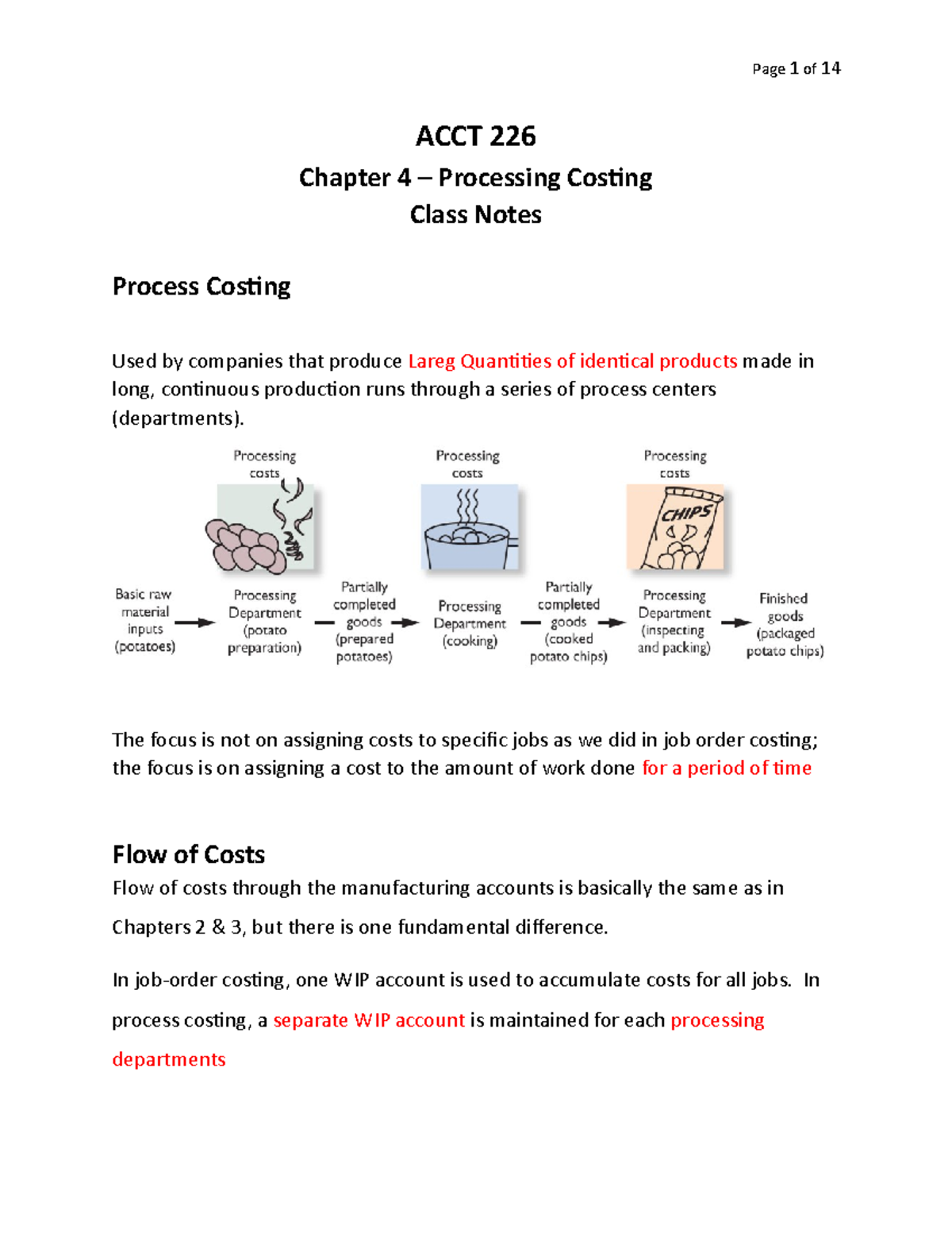 Chapter 4 Notes - ACCT 226 Chapter 4 – Processing Costing Class Notes ...