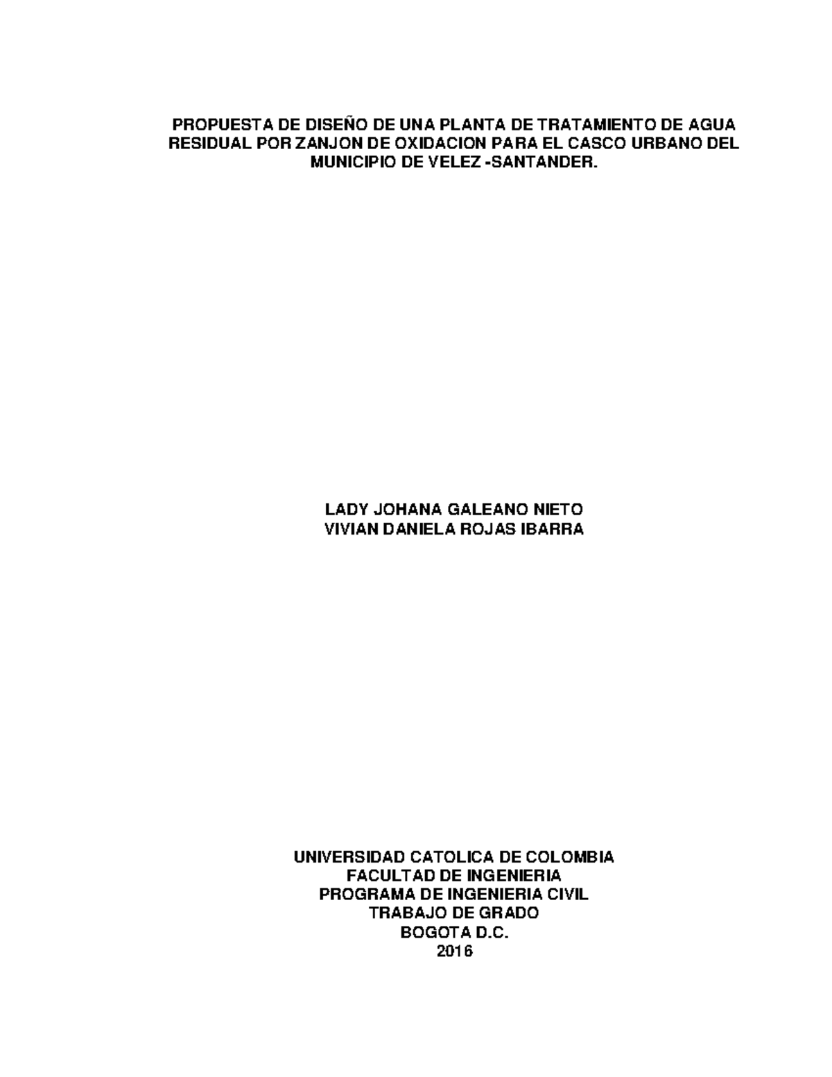 Propuesta DE Diseño DE UNA PTAR PARA EL Municipio DE Velez - Santander ...