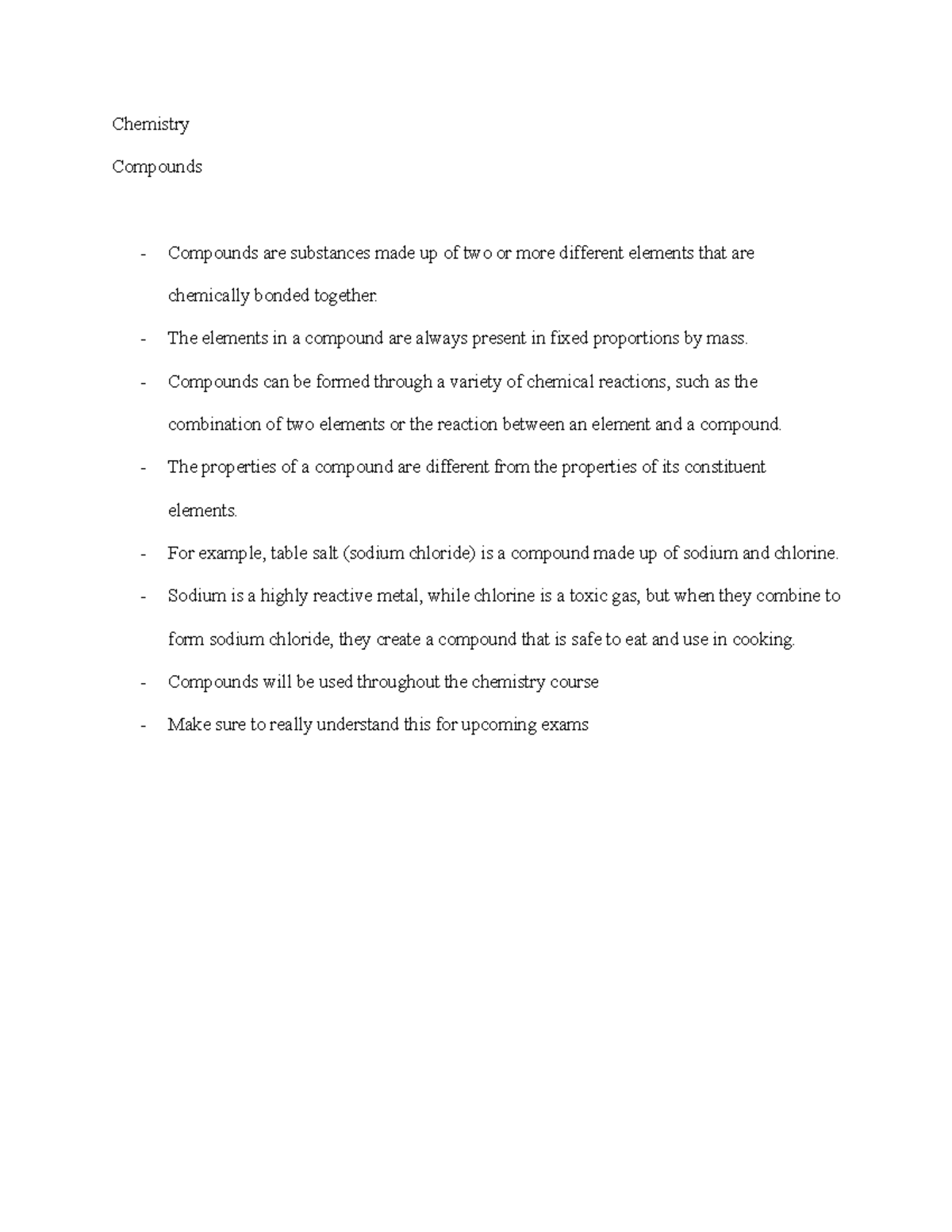 Chemistry-Compounds - compounds notes - Chemistry Compounds Compounds ...
