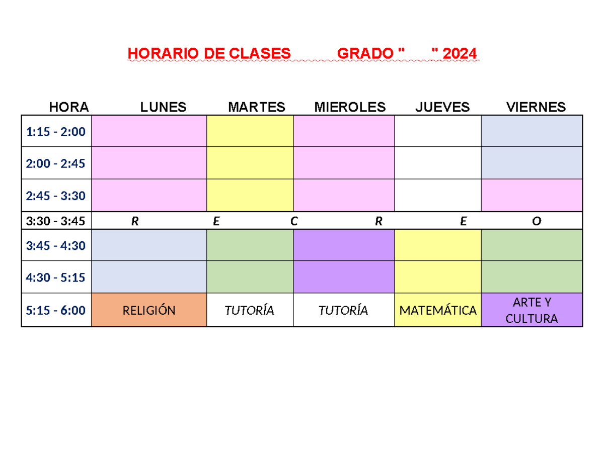 Horario DE Clases - Lenguaje y Comunicación - HORARIO DE CLASES GRADO ...