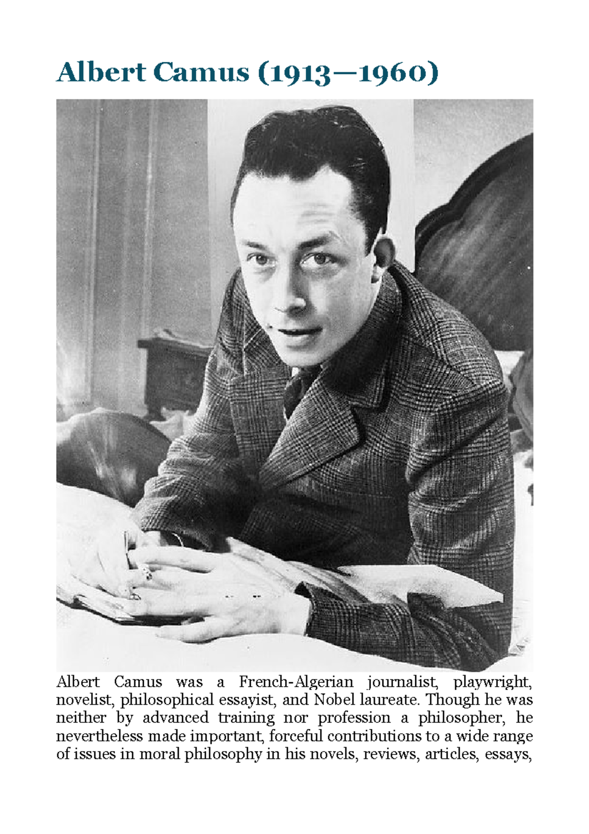 加缪 - ascdgigiacsgiogsdioa - Albert Camus (1913—1960) Albert Camus was a ...
